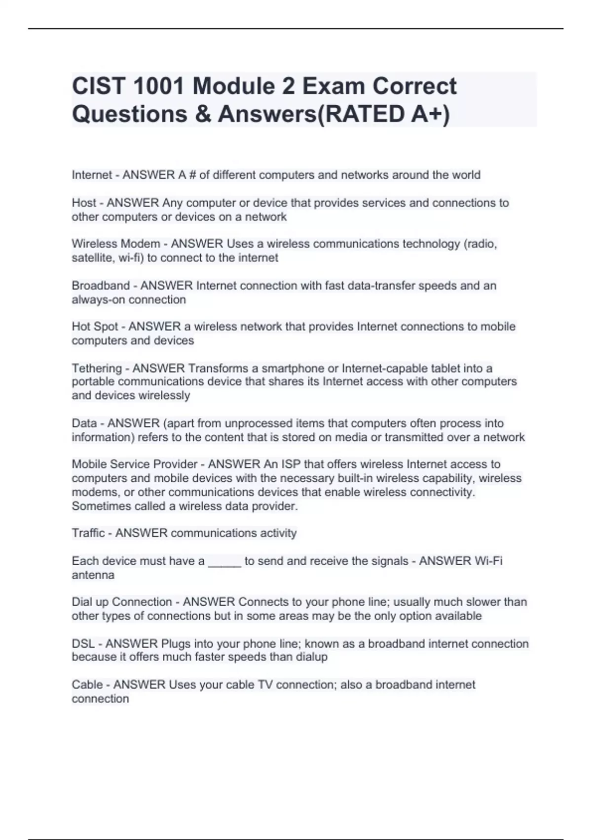 Cist 1001 Module 2 Exam Correct Questions Answers Rated A Cist