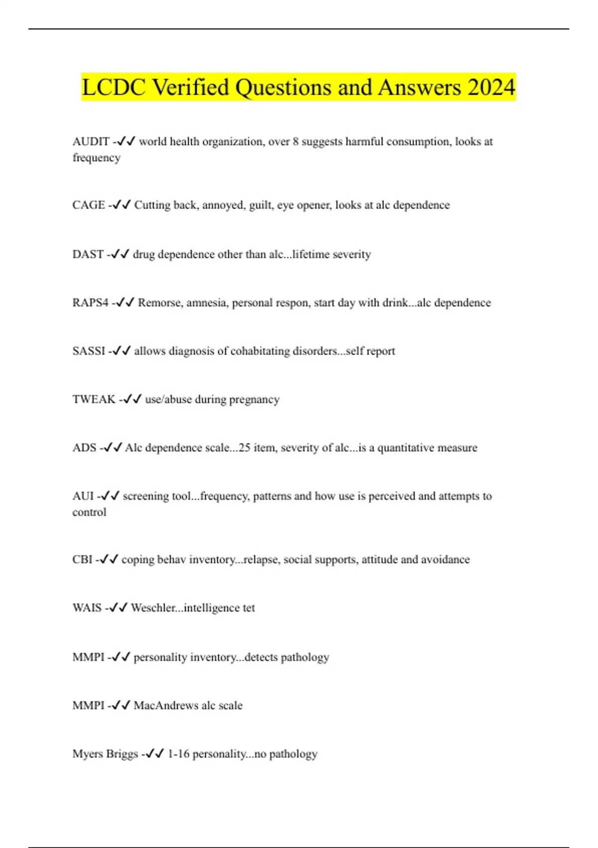 LCDC Bundled Exam Questions WITH CORRECT Answers - Stuvia US
