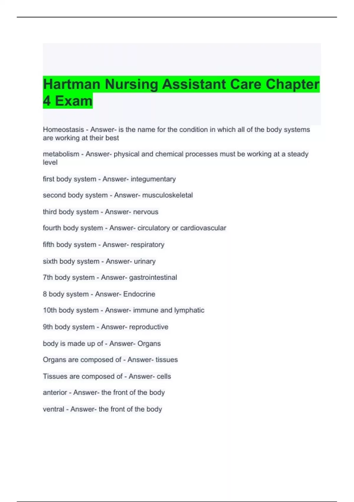 Hartman Nursing Assistant Care Chapter 4 Exam Hartman s Nursing Hartman Nursing Assistant Care Chapter 4 Exam Hartman s Nursing