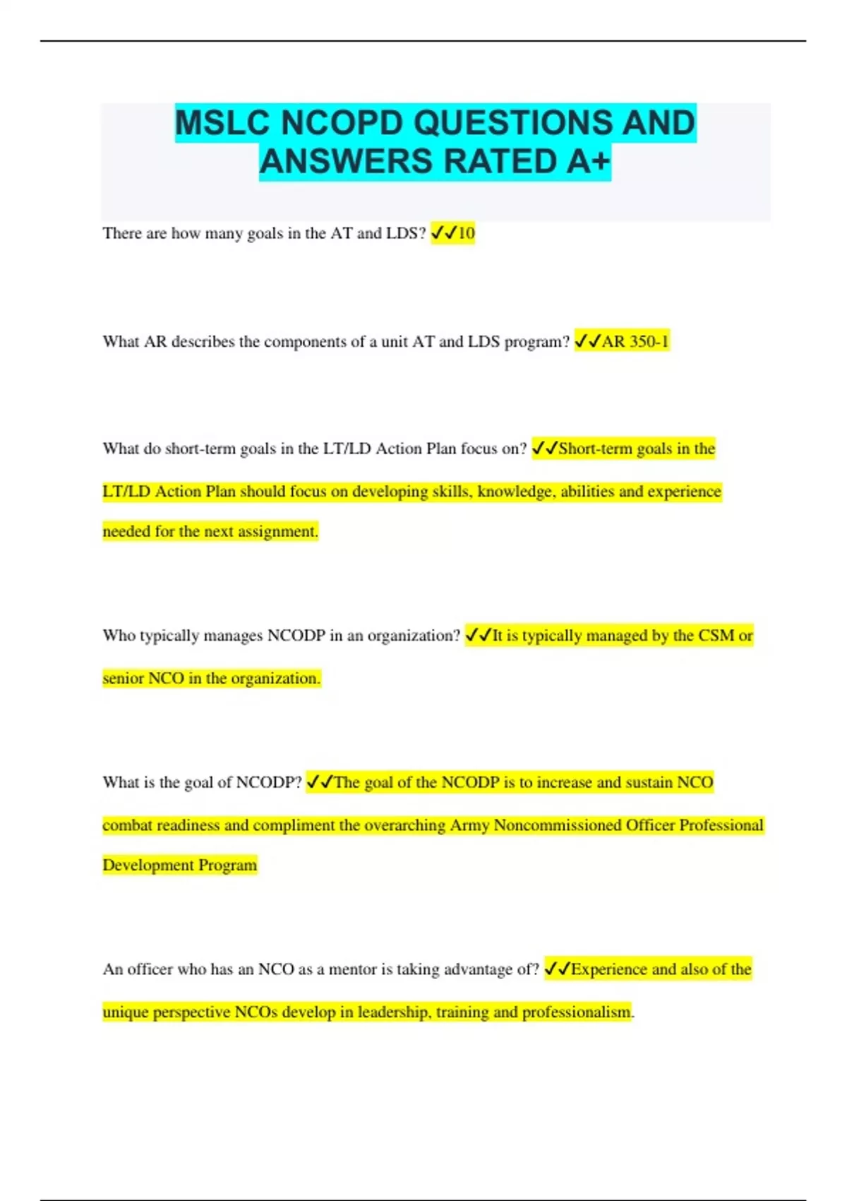 MSLC Bundled Exams Questions and Answers (2024/2025) (Complete and ...