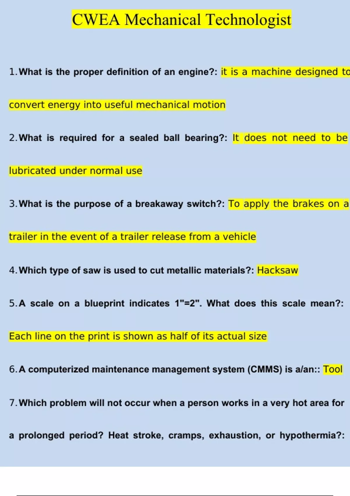 CWEA Mechanical Technologist Exam 2025 Questions with 100% Correct ...