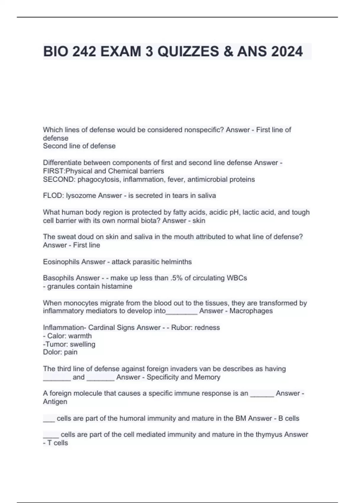 BIO 242 EXAM 3 QUIZZES & ANS 2024 - BIO 242 - Stuvia US