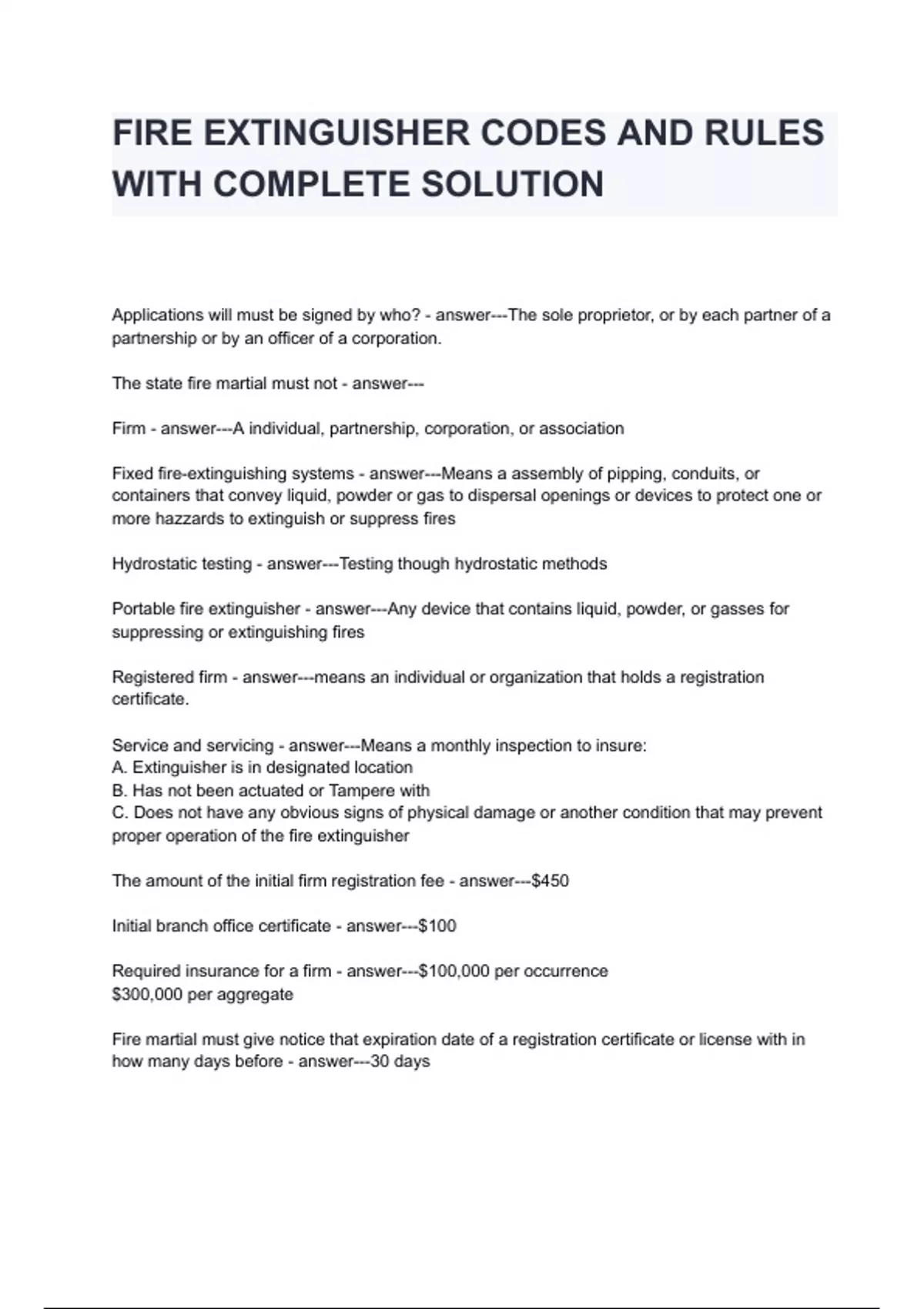 FIRE EXTINGUISHER CODES AND RULES WITH COMPLETE SOLUTION - FIRE ...