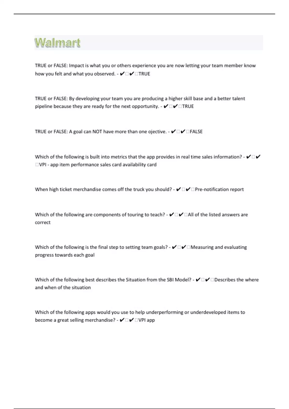 Walmart Questions with 100% Correct Answers | Verified | Updated 2024 ...