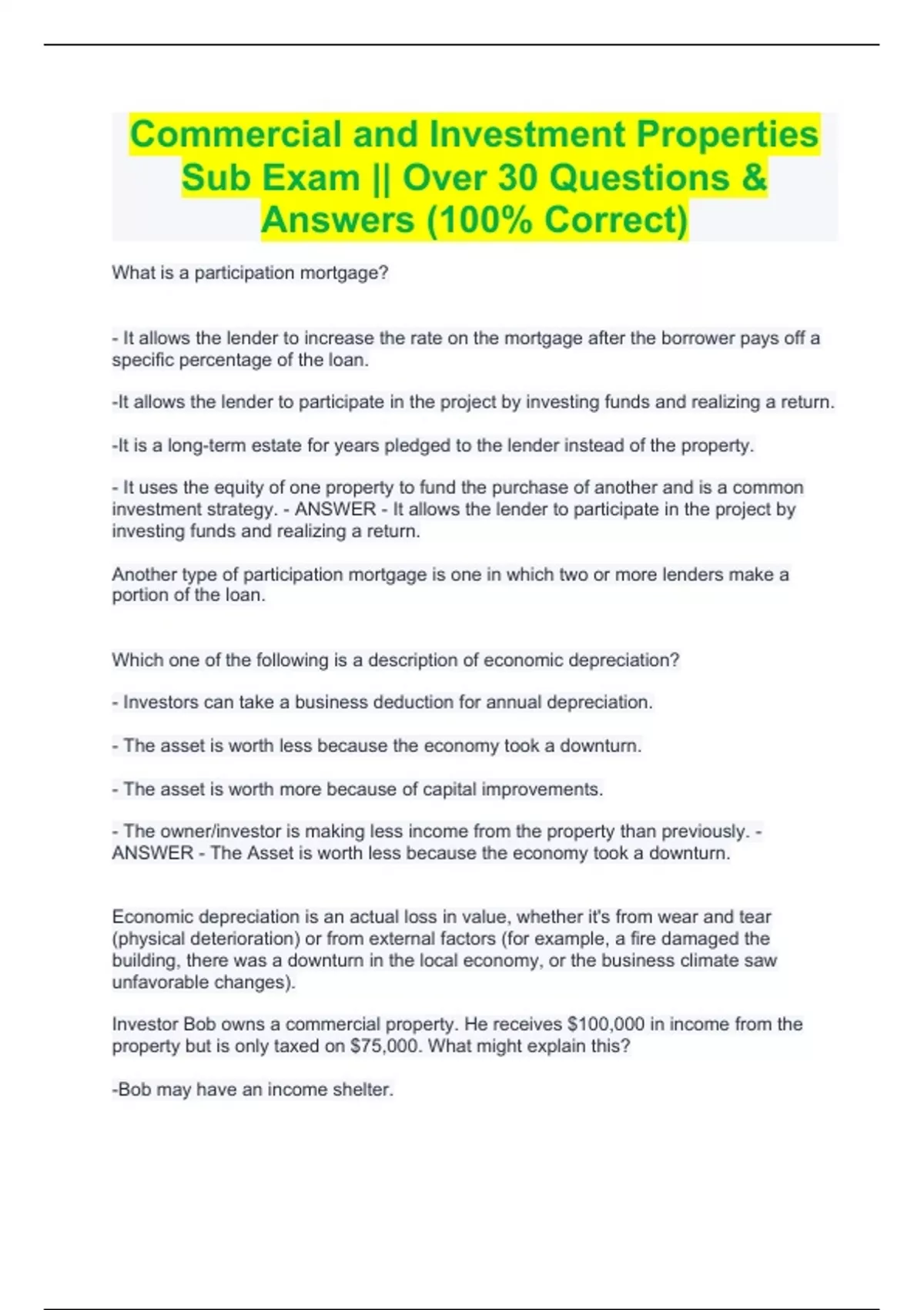 Commercial and Investment Properties Sub Exam || Over 30 Questions ...