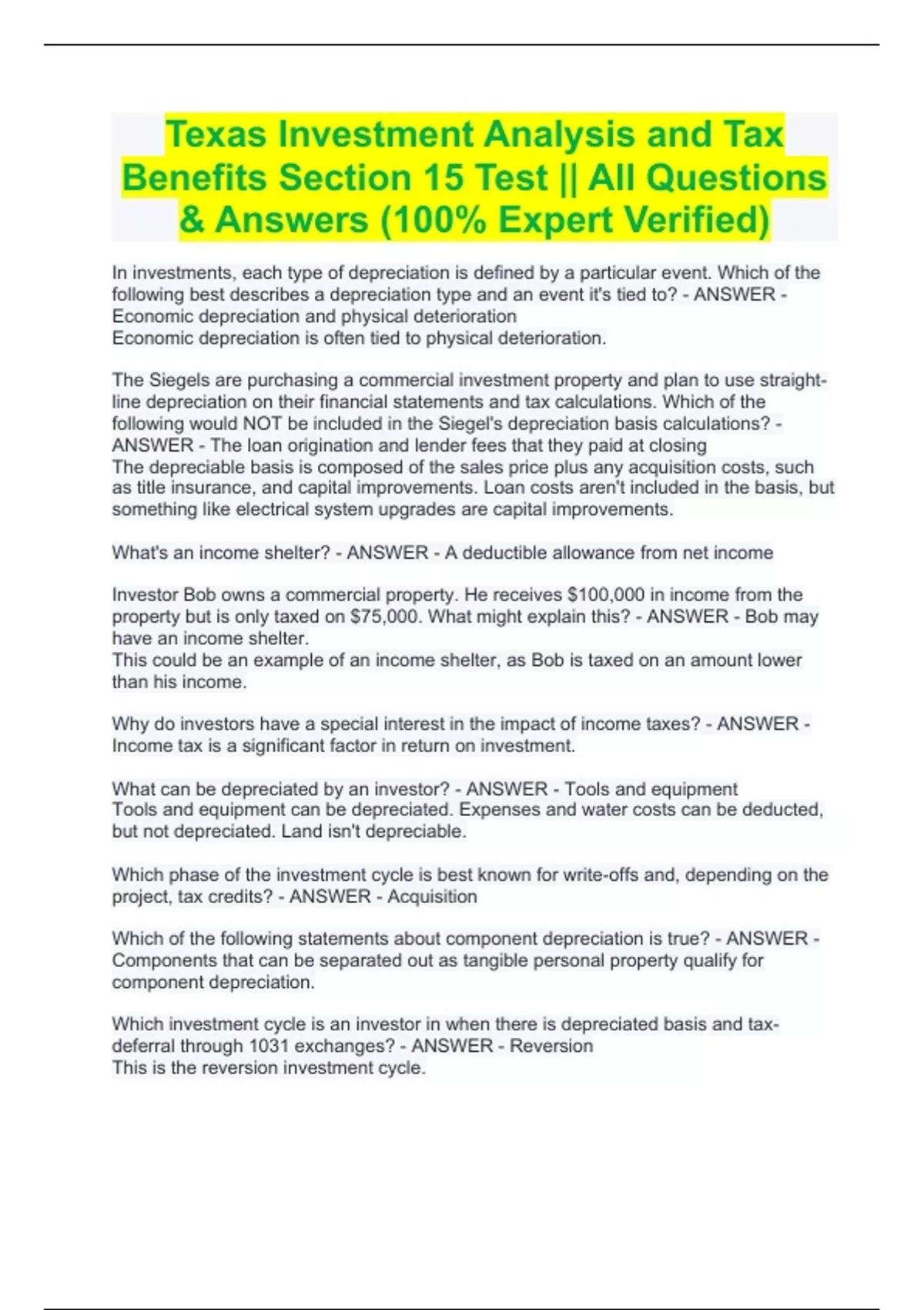 Texas Investment Analysis and Tax Benefits Section 15 Test || All ...