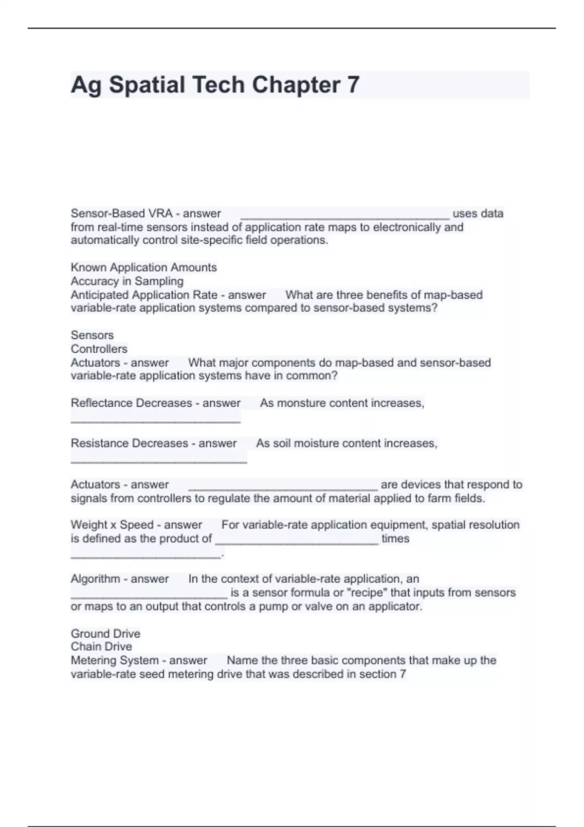 Ag Spatial Tech Chapter 7 Questions with correct Answers 2024 - CHFM ...
