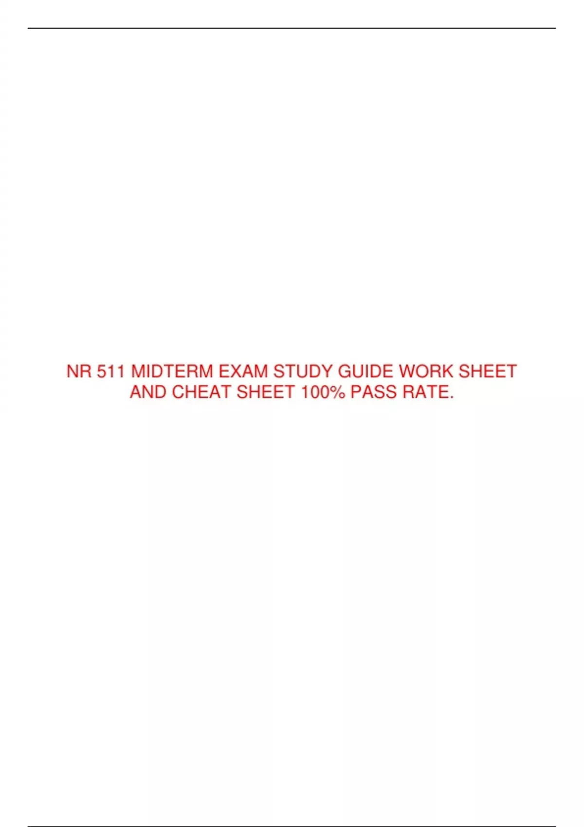 NR 511 MIDTERM EXAM STUDY GUIDE WORK SHEET AND CHEAT SHEET 100% PASS ...