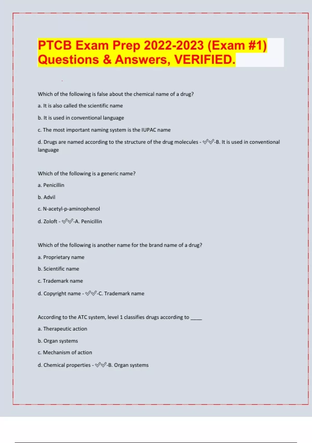 PTCB Exam Prep (Exam #1) Questions & Answers, VERIFIED./ 2024/25 EXAM ...