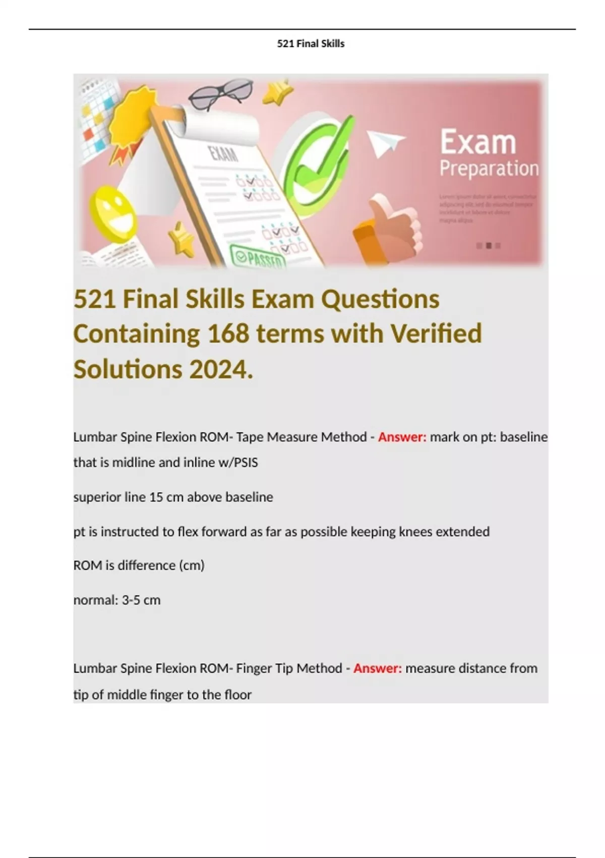 521 Final Skills Exam Questions Containing 168 terms with Verified ...