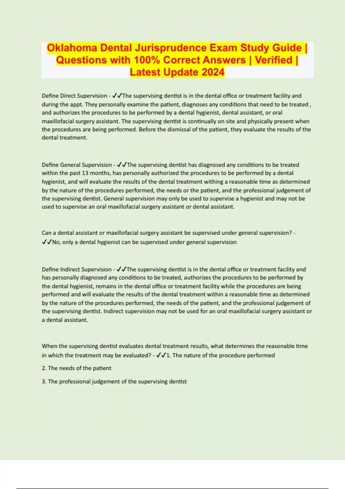 Oklahoma Dental Jurisprudence Exam Study Guide | Questions with 100% ...