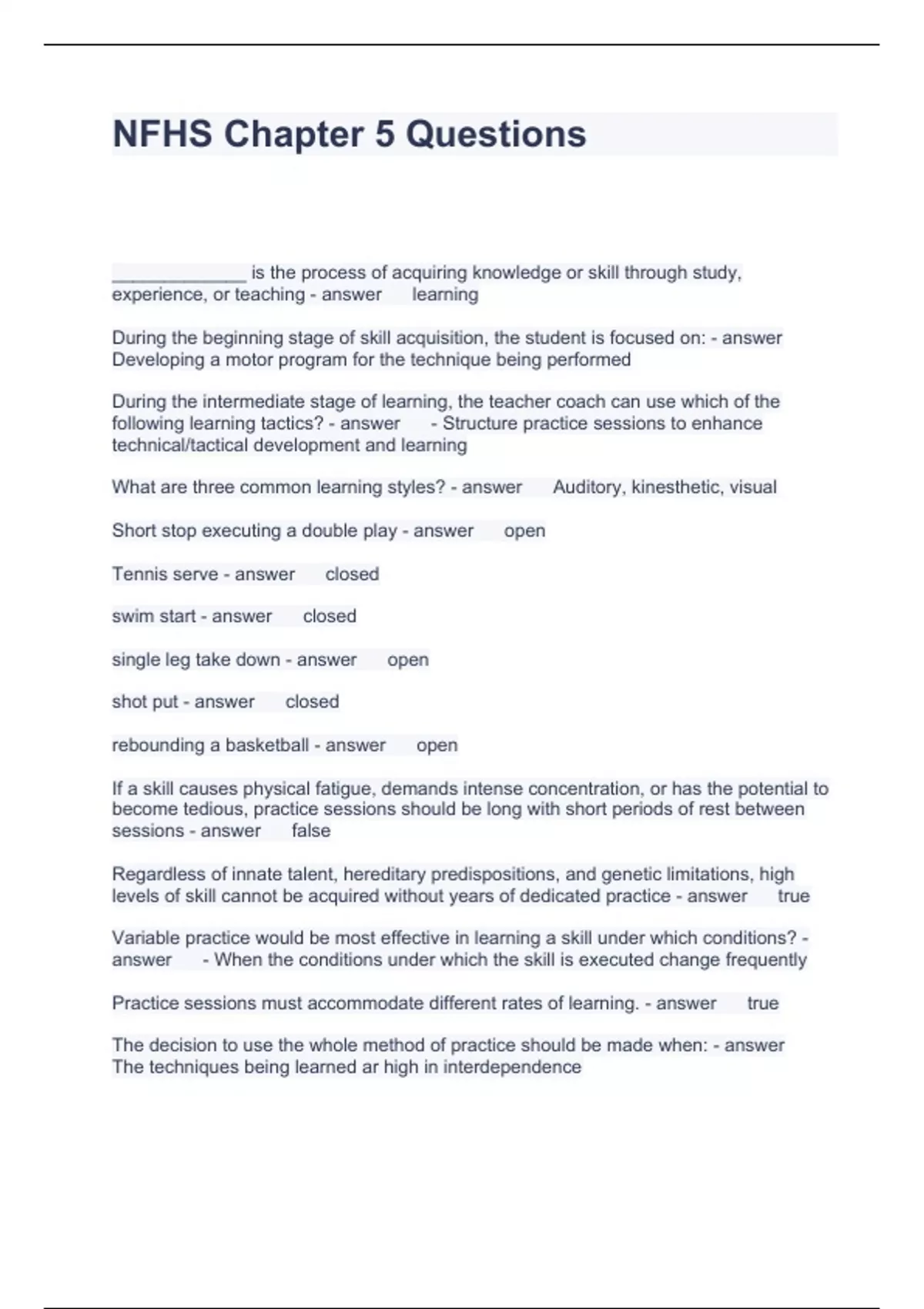 NFHS Chapter 5 Questions with solutions 2024 - NHFS - Stuvia US