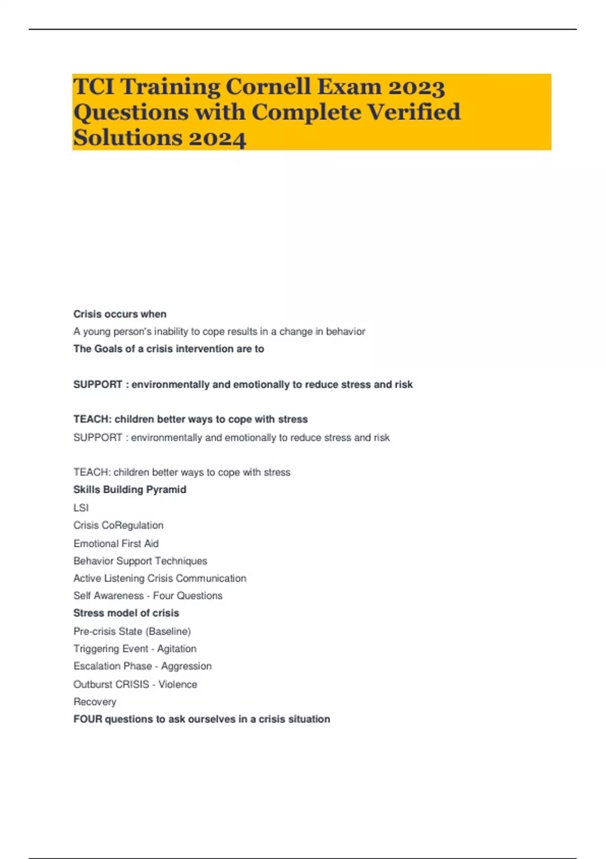 TCI Training Cornell Exam 2023 Questions with Complete Verified ...