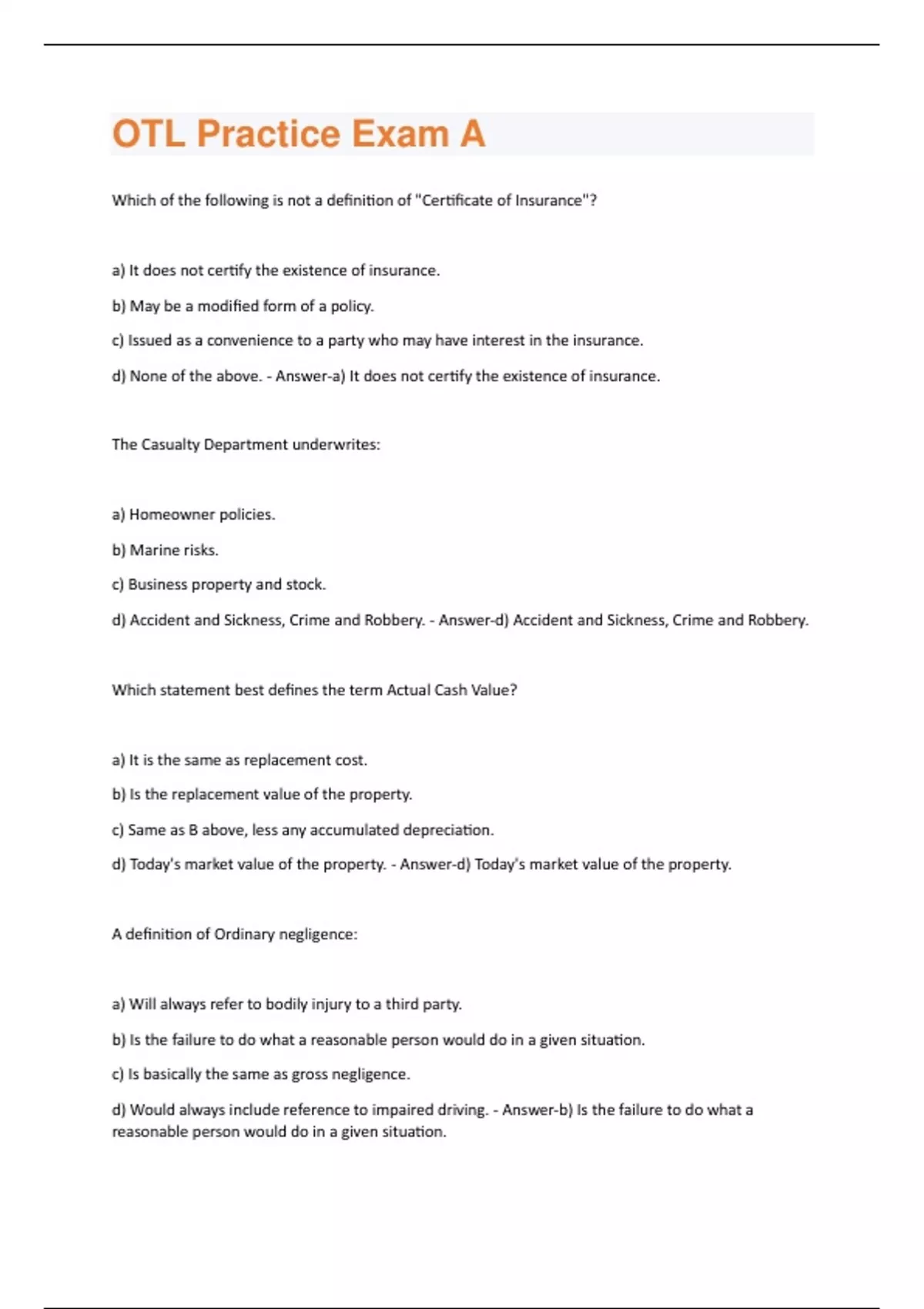 OTL Practice Exam A Questions and Answers(A+ Solution guide) - OTL ...