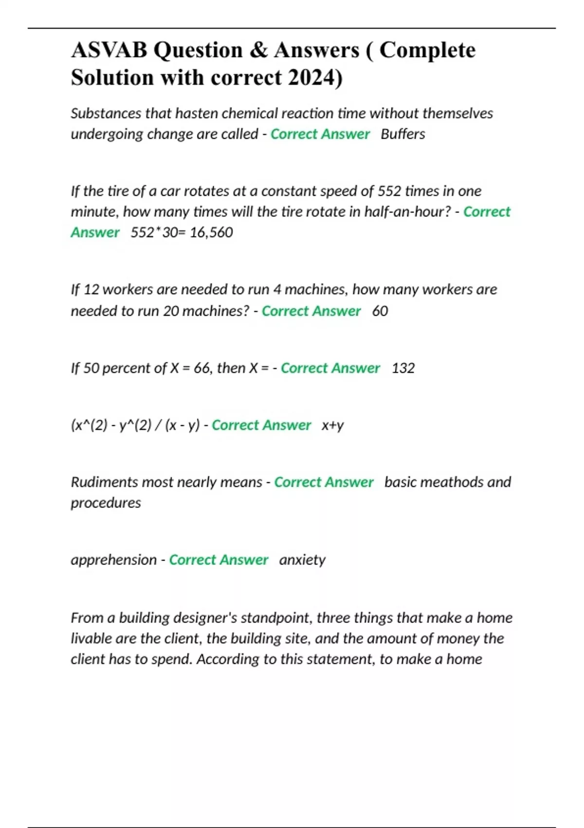 ASVAB Question & Answers ( Complete Solution with correct 2024) - ASVAB ...