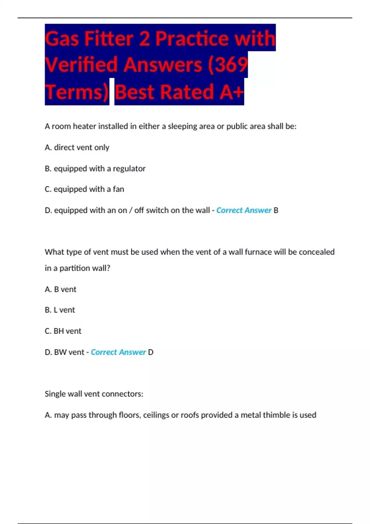 Gas Fitter 2 Practice Test Questions And Answers - BIO - Stuvia US