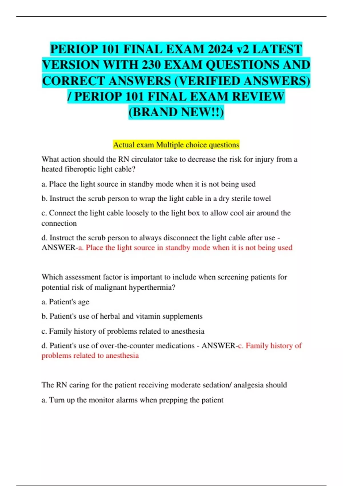 PERIOP 101 FINAL EXAM 2024 v2 LATEST VERSION WITH 230 EXAM QUESTIONS ...