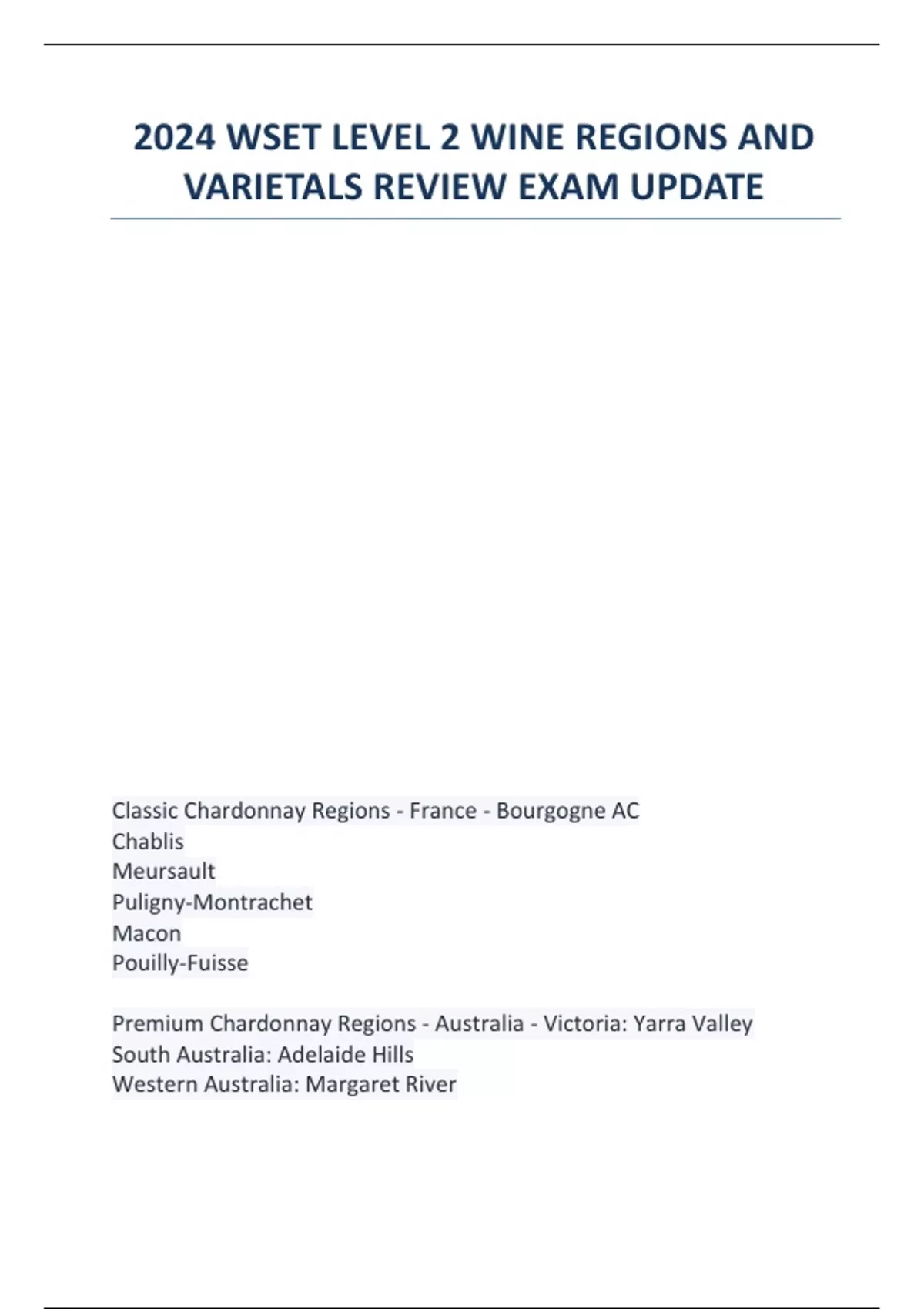2024 WSET LEVEL 2 WINE REGIONS AND VARIETALS REVIEW EXAM UPDATE - WSET ...