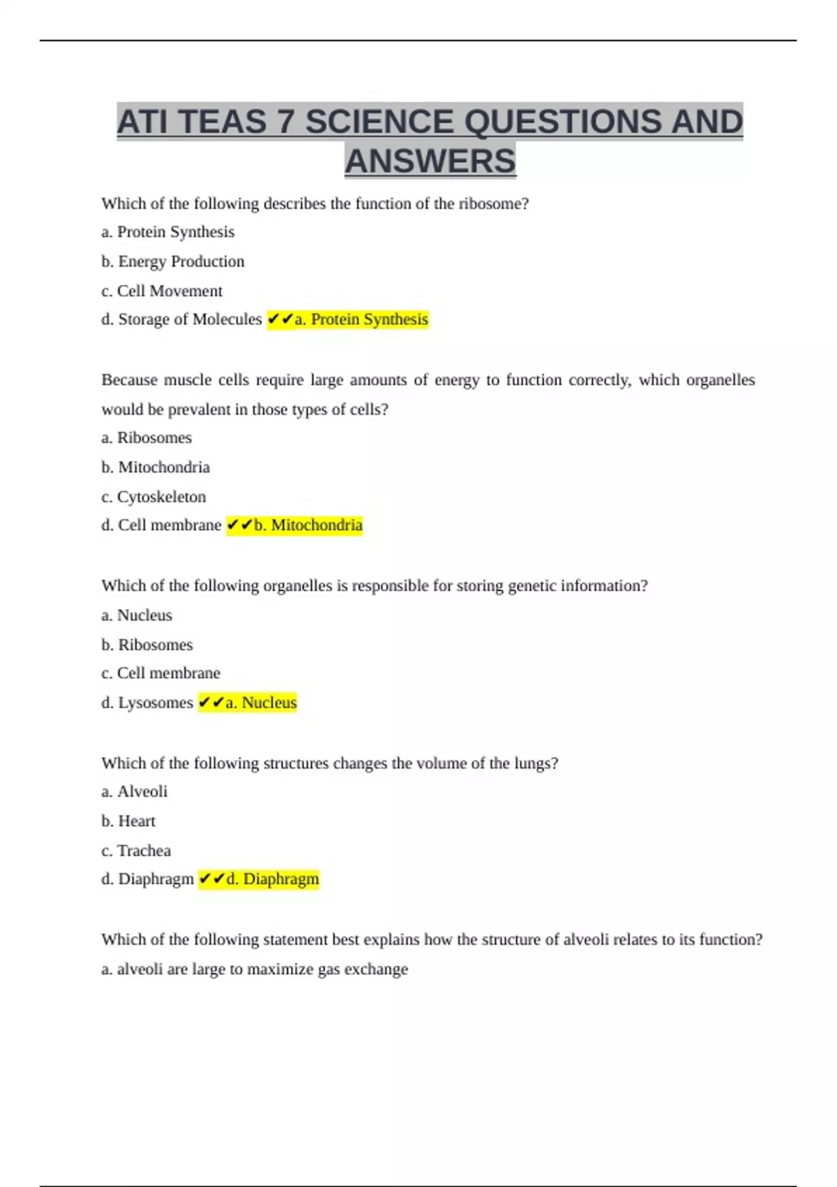 ATI TEAS 7 SCIENCE QUESTIONS AND ANSWERS - ATI TEAS 7 SCIENCE - Stuvia US