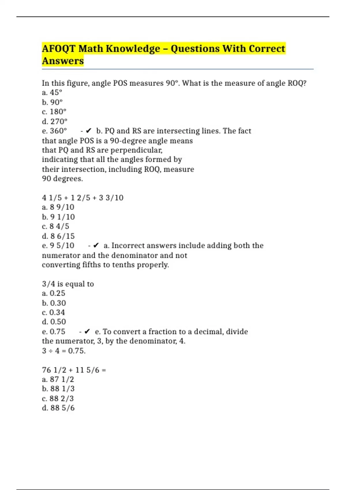 Afoqt Math Knowledge Questions With Correct Answers Air Force Officer Qualifying Tes Stuvia Us