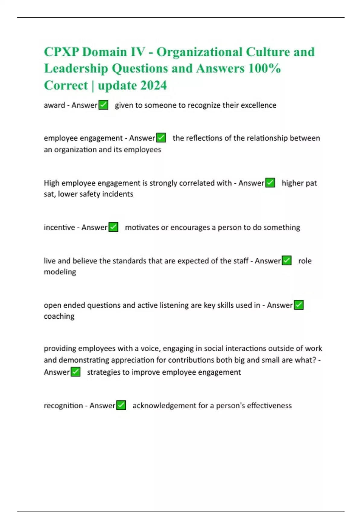 CPXP Domain IV - Organizational Culture and Leadership Questions and ...