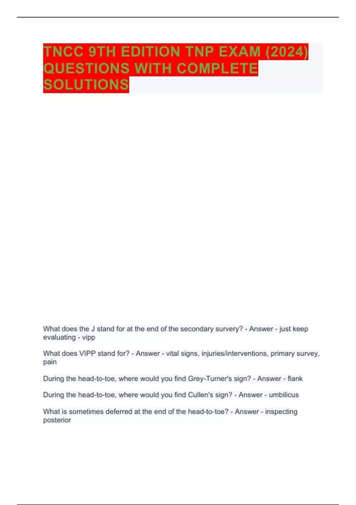 TNCC 9TH EDITION TNP EXAM (2024) QUESTIONS WITH COMPLETE SOLUTIONS ...