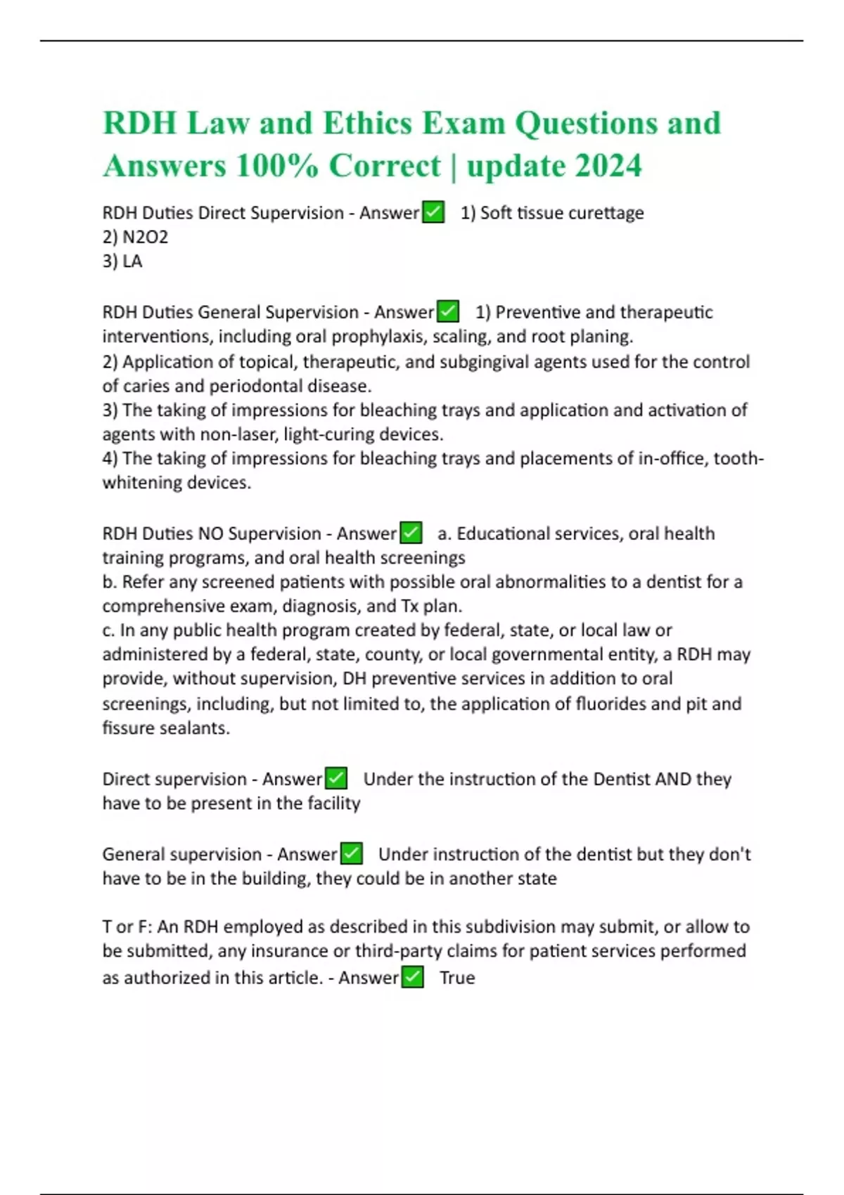 RDH Law and Ethics Exam Questions and Answers 100% Correct | update ...