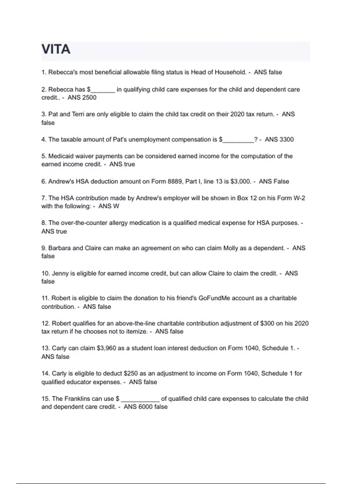 VITA Exam Questions with correct Answers 2024( A+ GRADED 100% VERIFIED ...