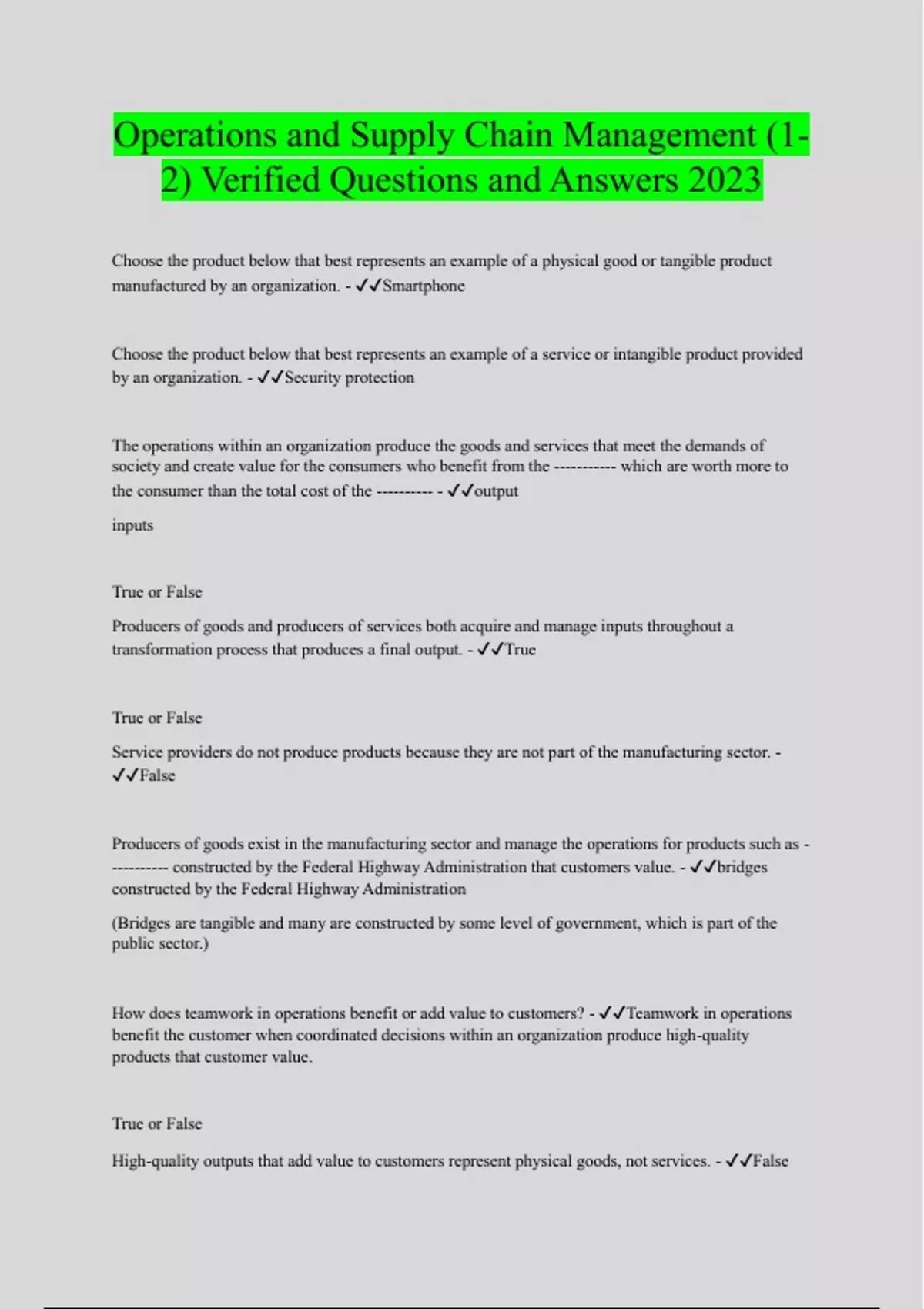 Operations and Supply Chain Management (1- 2) Verified Questions and ...