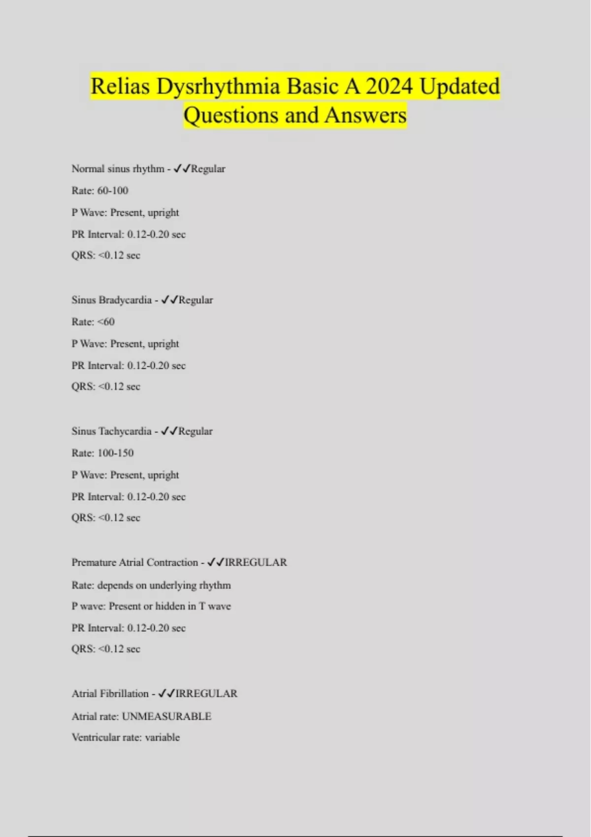 Relias Dysrhythmia Basic A 2024 Updated Questions and Answers - Relias ...