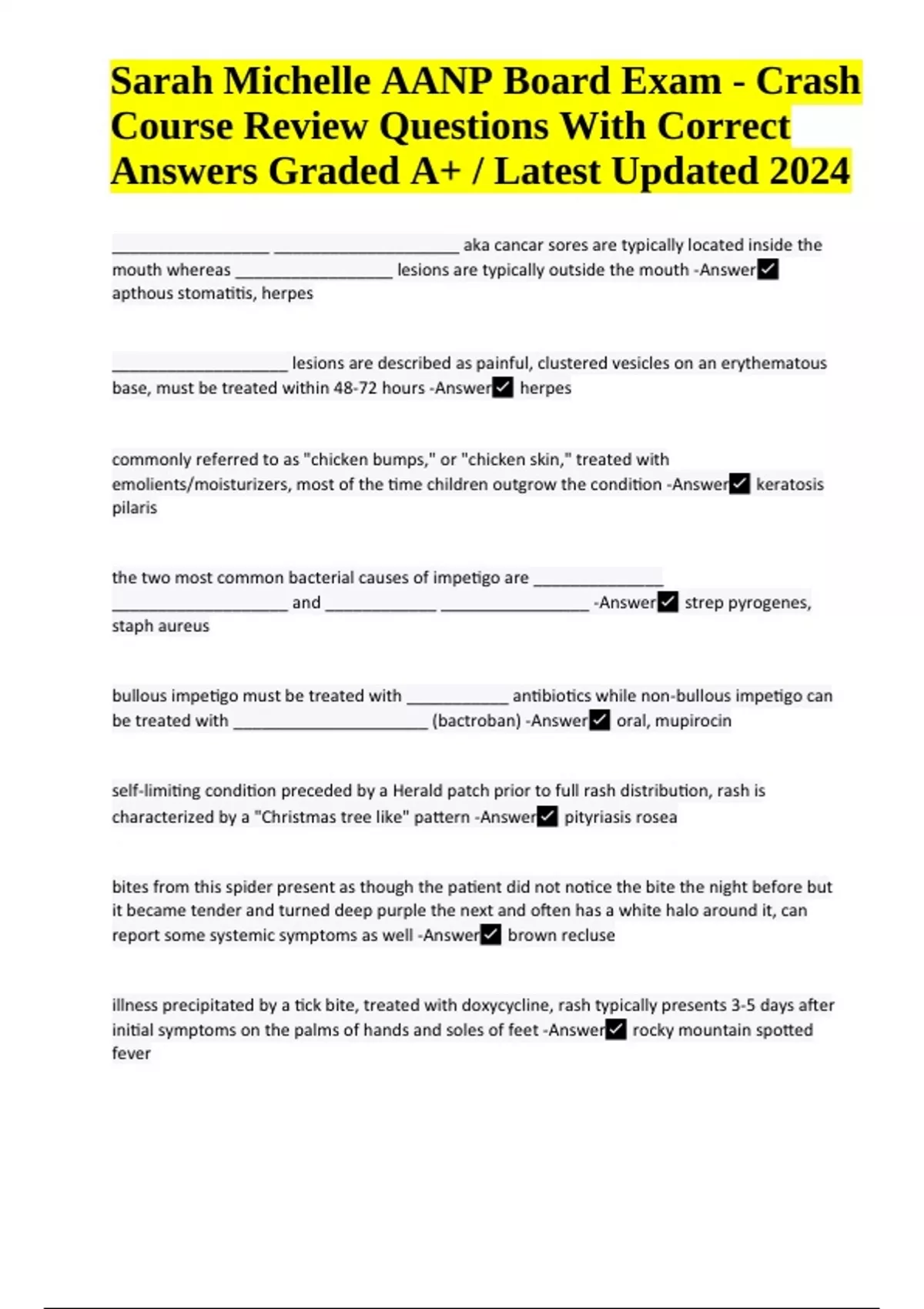 Sarah Michelle AANP Board Exam - Crash Course Review Questions With ...