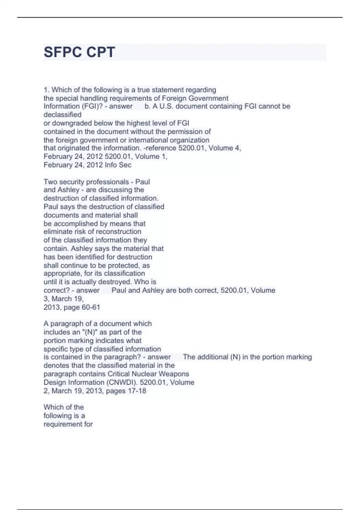 SFPC CPT QUESTIONS AND ANSWERS ACCURATE 2024 - Sfpc - Stuvia US