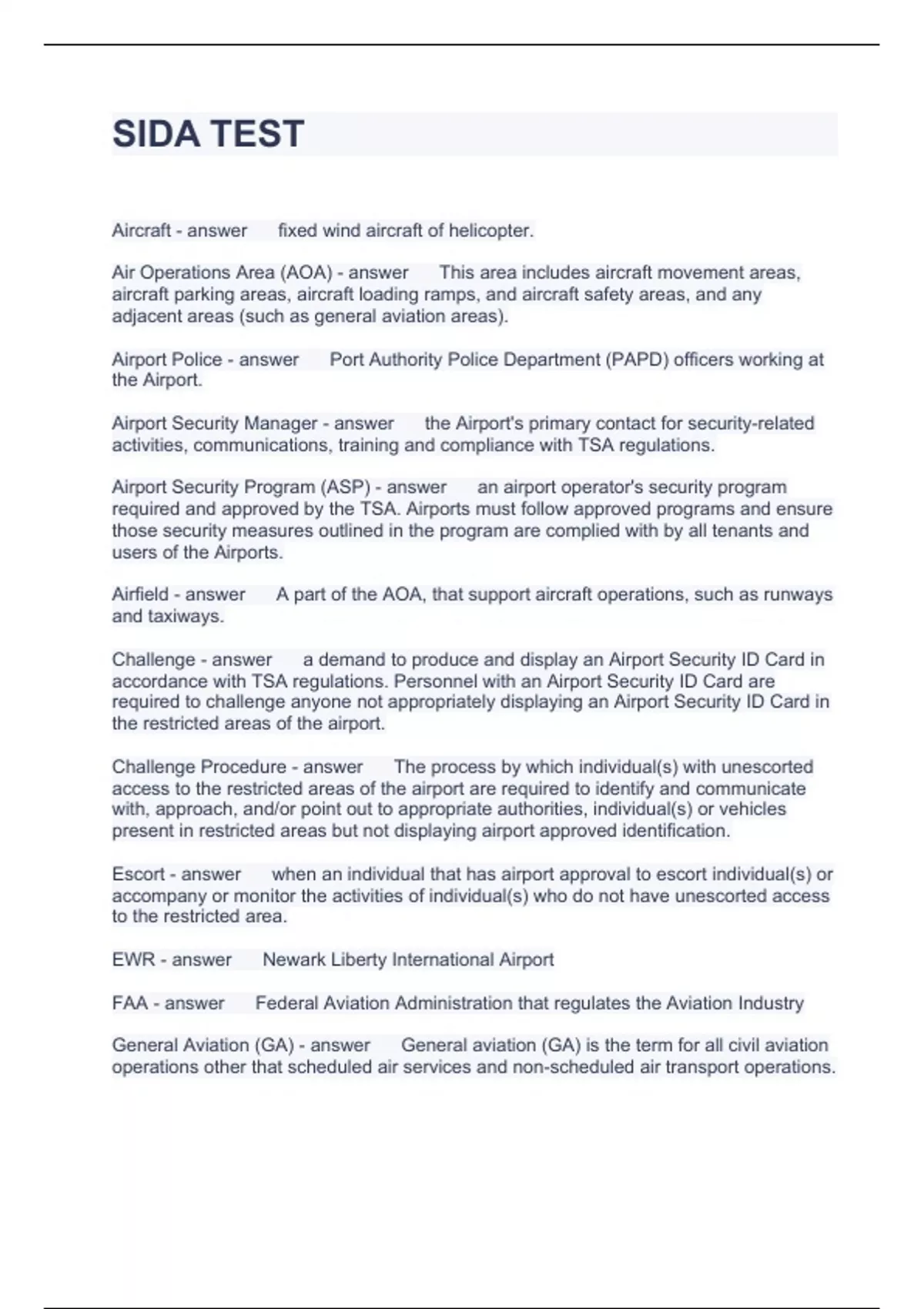 SIDA TEST QUESTIONS WITH CORRECT ANSWERS 2024 - SIDA - Stuvia US