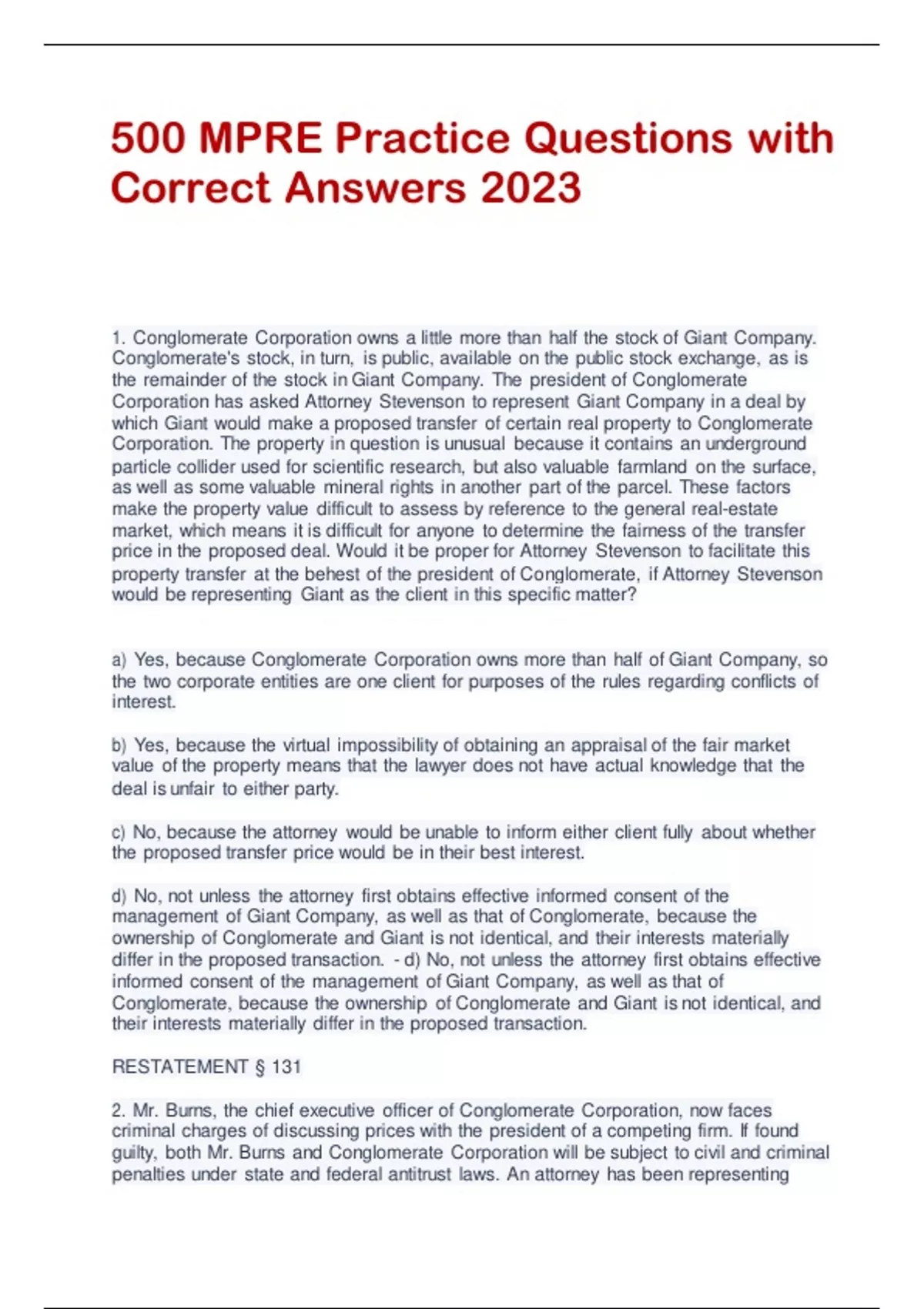 500 MPRE Practice Questions with Correct Answers 2023 - 500 MPRE ...