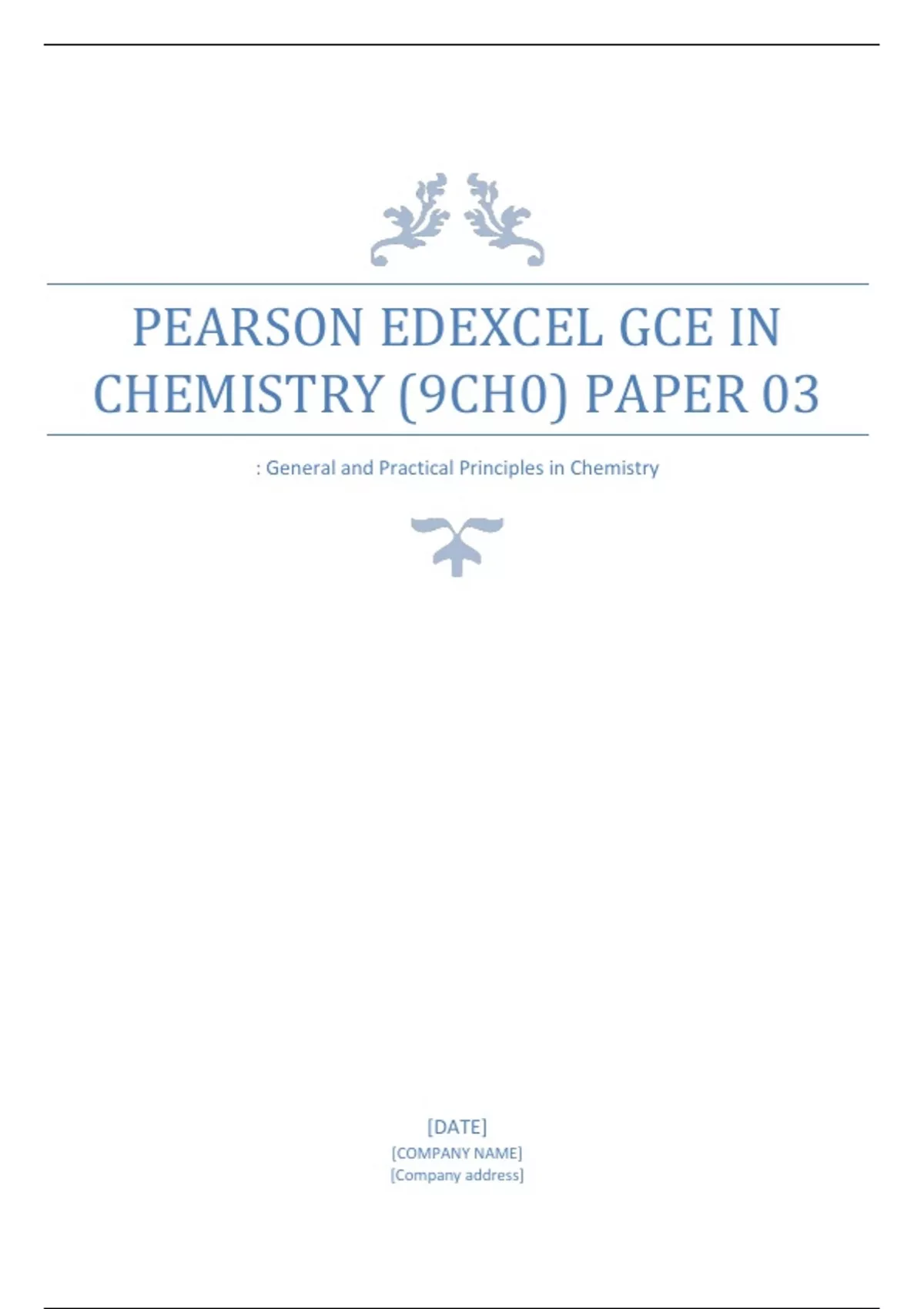 PEARSON EDEXCEL A LEVEL CHEMISTRY PAPER 3 QUESTION PAPER JUNE 2023 ...