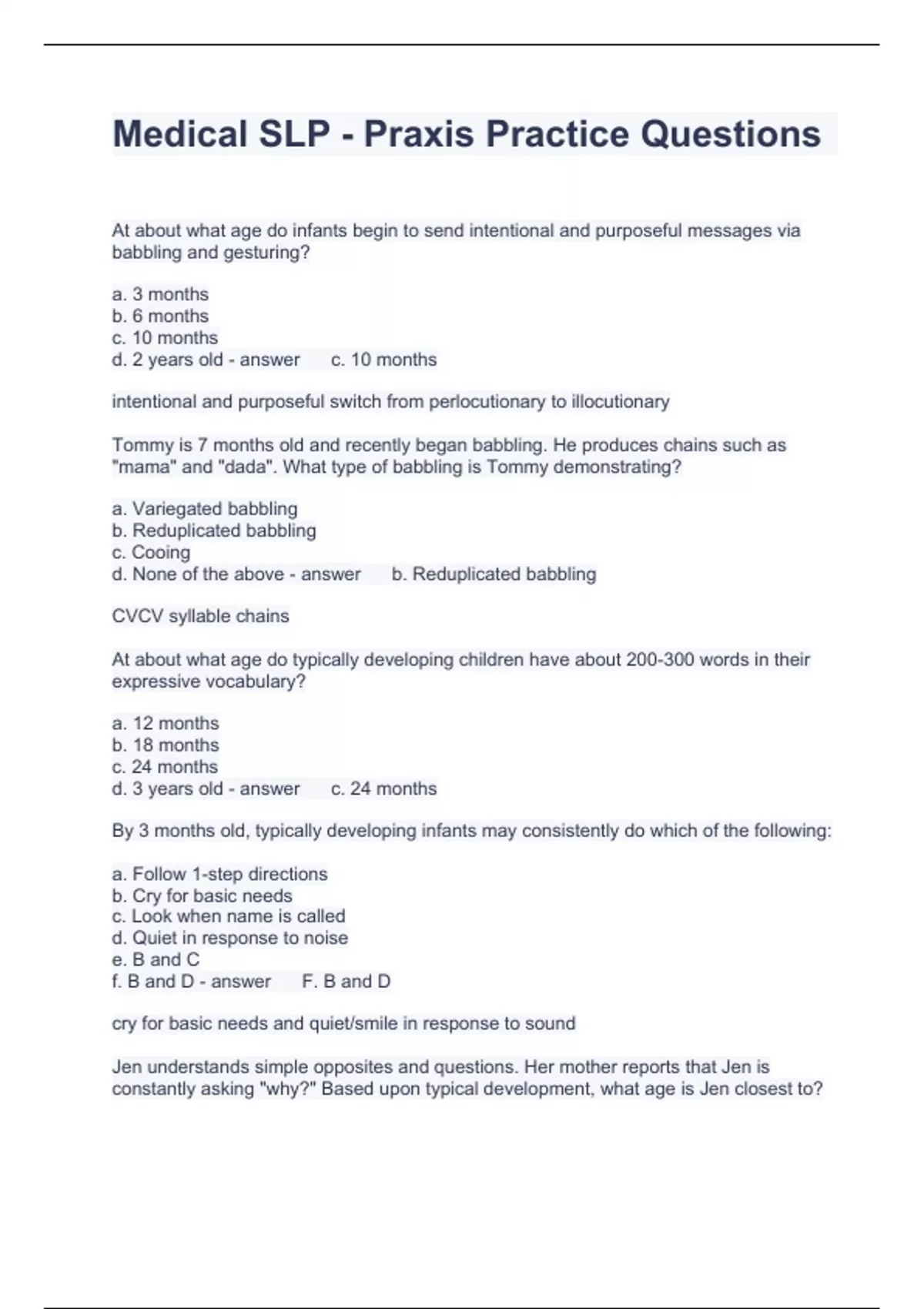 Medical SLP - Praxis Practice Questions with solutions 2024 - SLP ...
