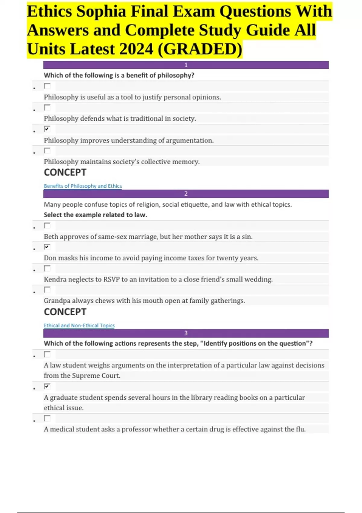 Ethics Sophia Final Exam Questions With Answers and Complete Study ...