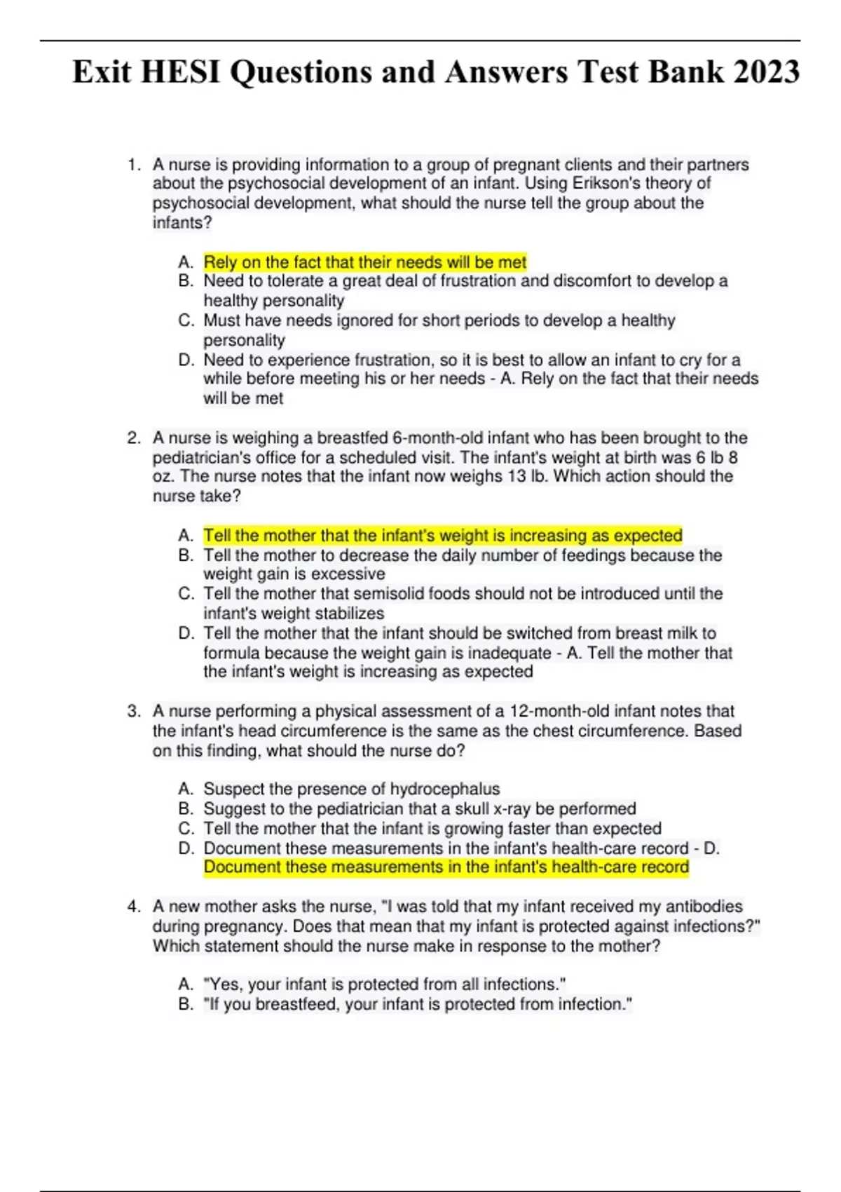 Exit HESI Questions and Answers 2024 Test Bank - Exit HESI - Stuvia US