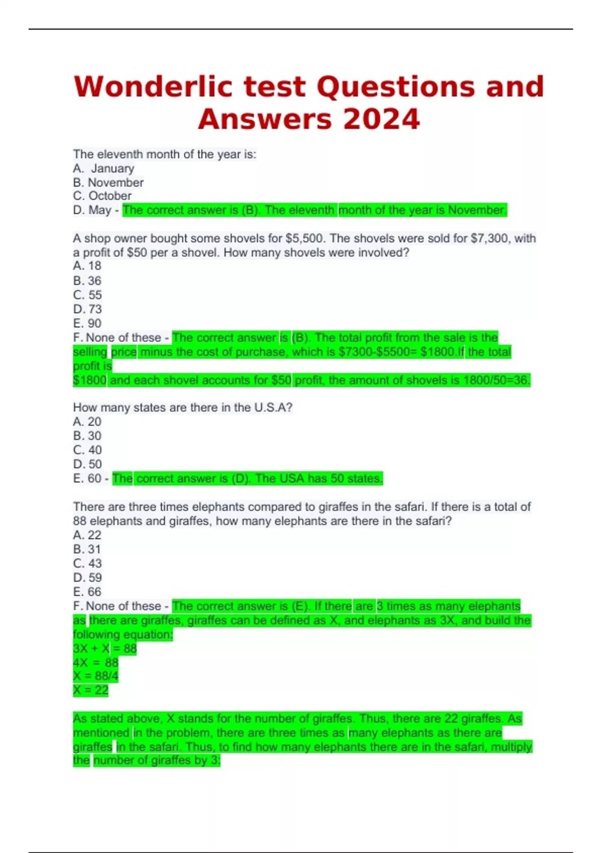 Wonderlic test Questions and Answers 2024/2025 - Wonderlic 2024 - Stuvia US