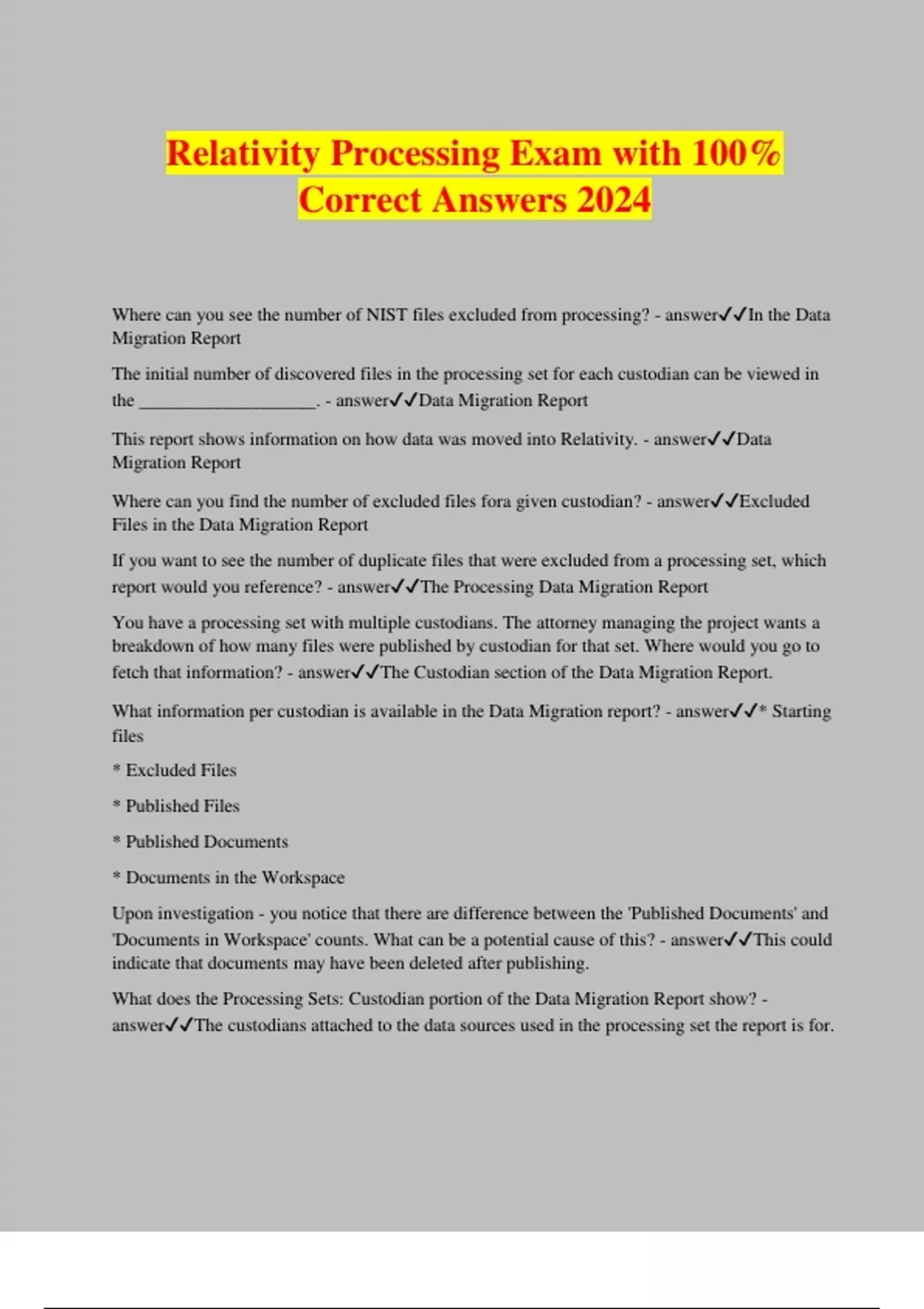 Relativity Processing Exam with 100% Correct Answers 2024 - Relativity ...