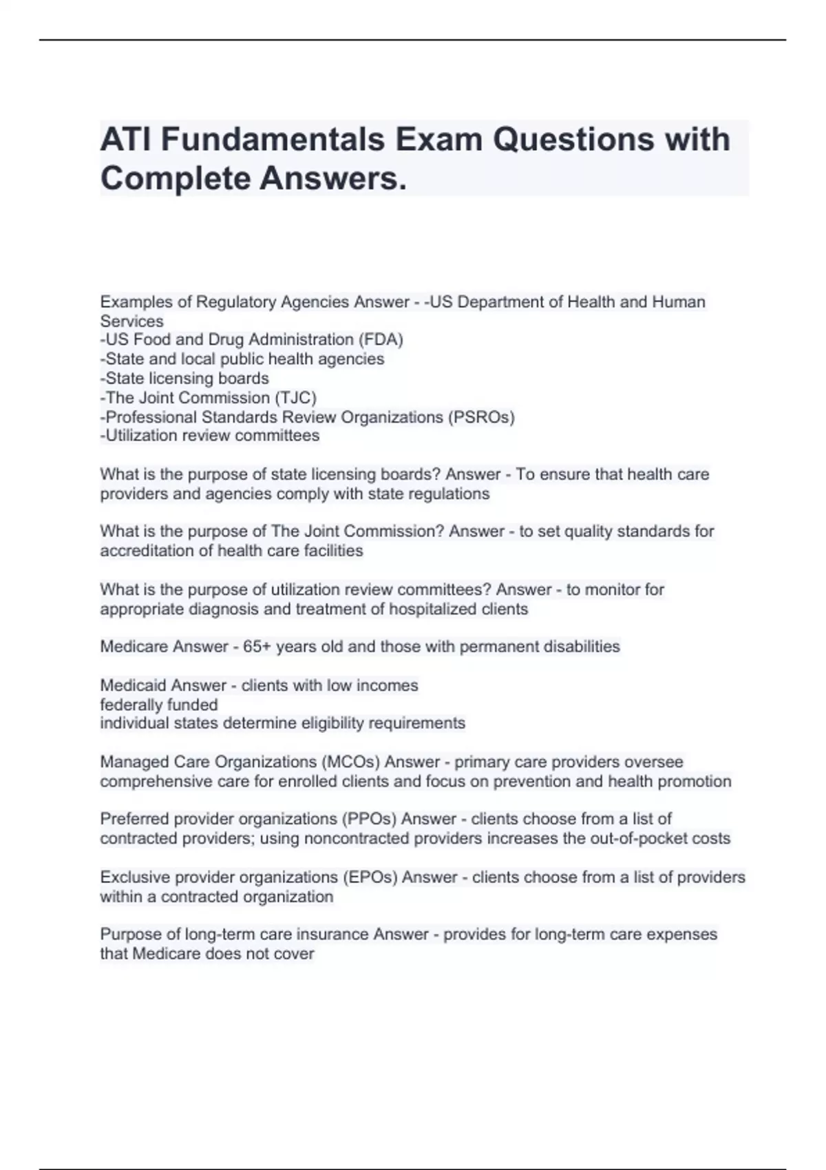 ATI Fundamentals Exam Questions with Complete Answers - ATI Capstone ...