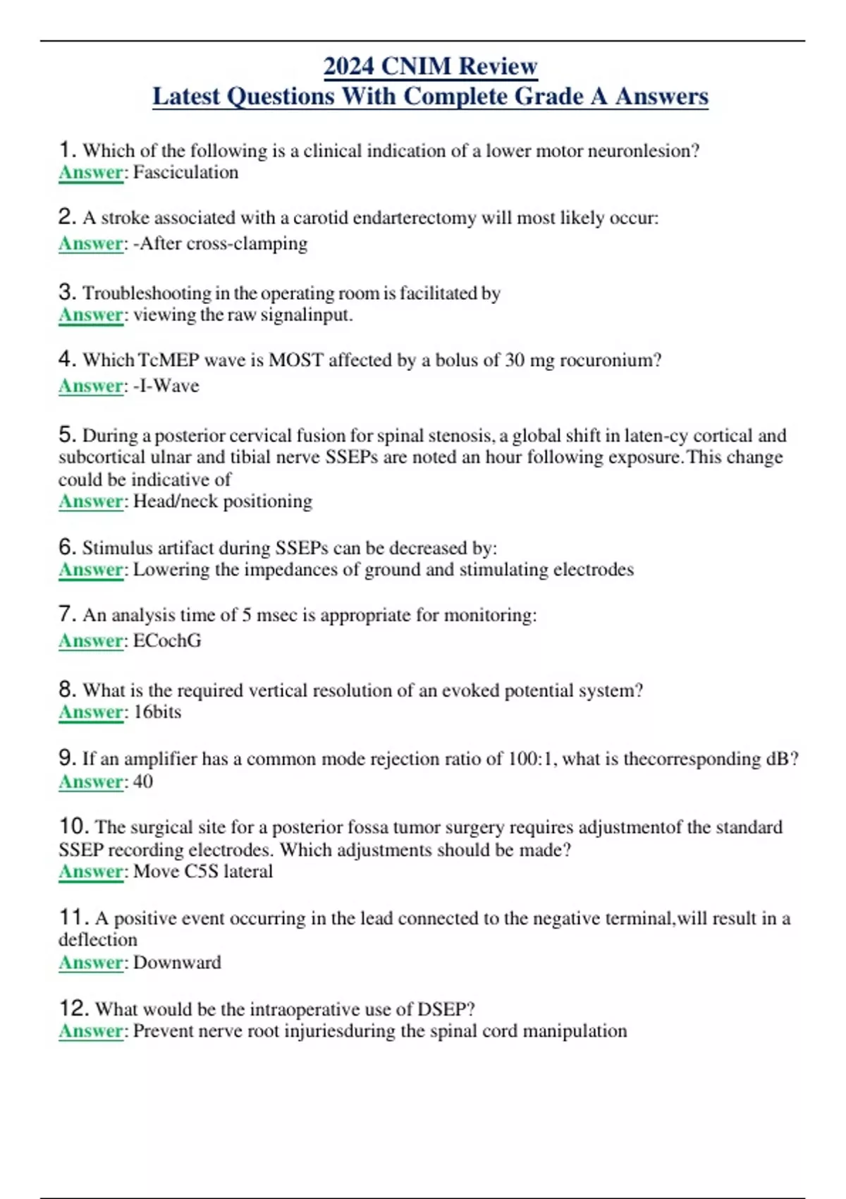 2024 CNIM Review Latest Questions With Complete Grade A Answers - CNIM ...