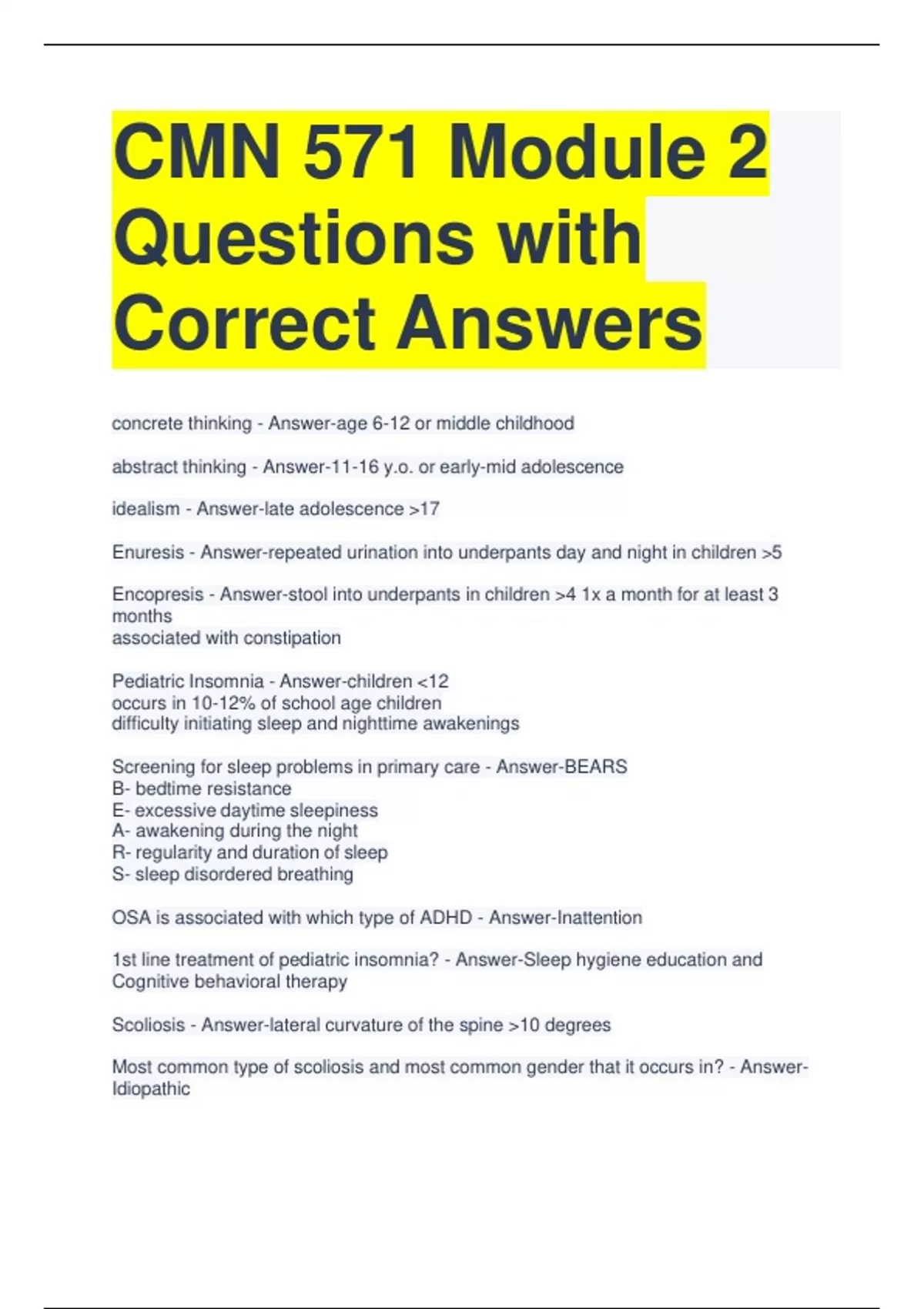 CMN 571 Module 2 Questions with Correct Answers - CMN 571 - Stuvia US
