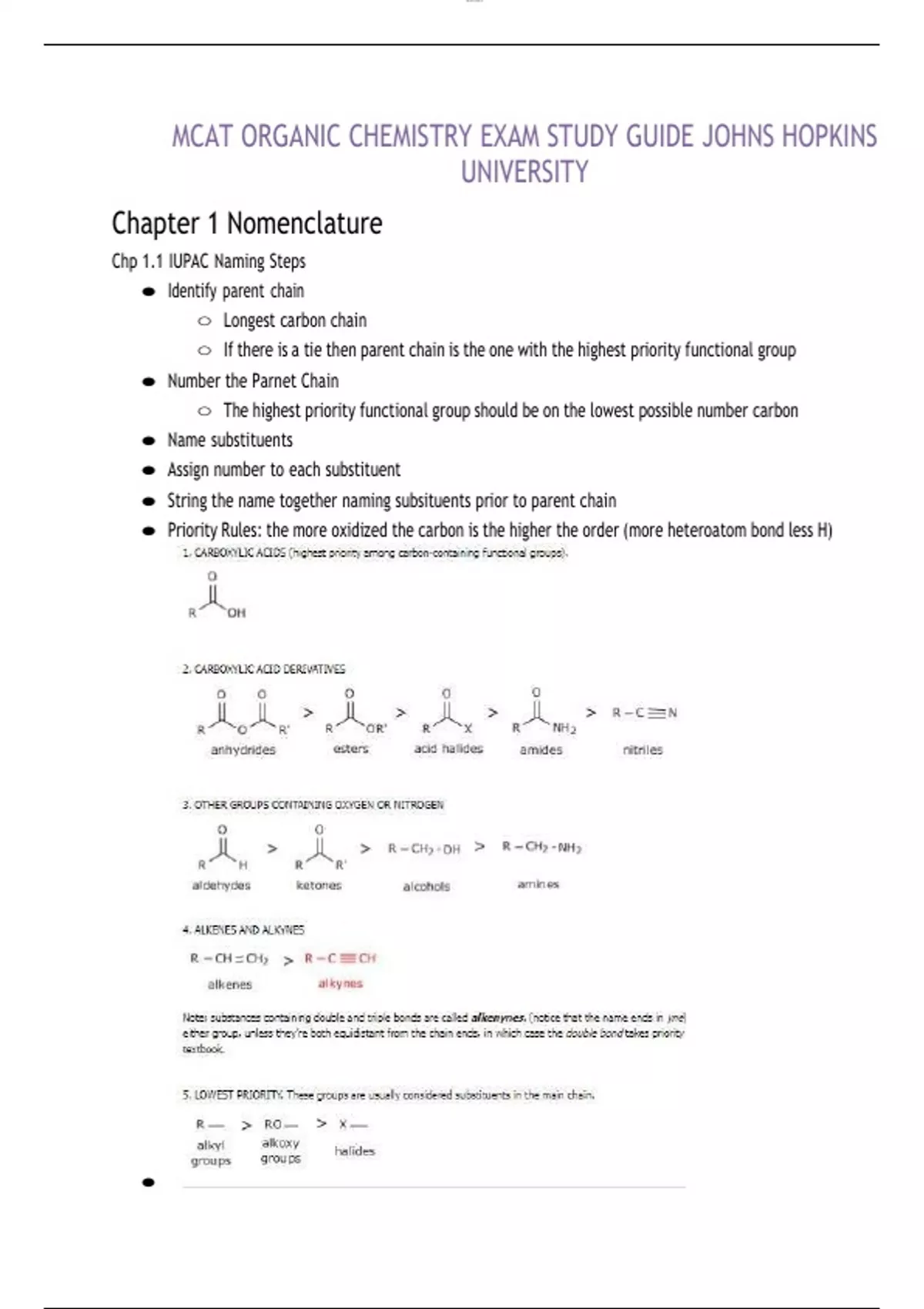 MCAT ORGANIC CHEMISTRY EXAM STUDY GUIDE JOHNS HOPKINS UNIVERSITY - MCAT ...