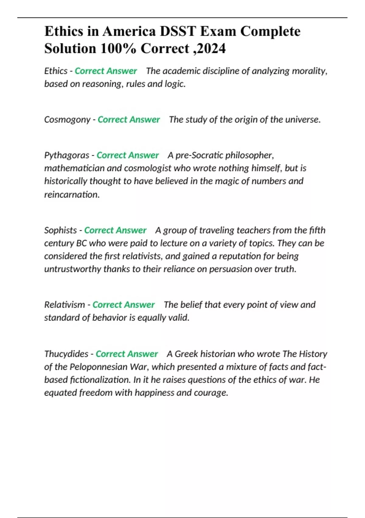 Ethics in America DSST Exam Complete Solution 100% Correct ,2024 ...