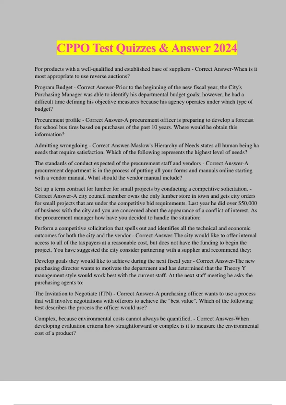 CPCA Bundled Exams Questions and Answers | 100% Verified and Updated 2024 - Stuvia US