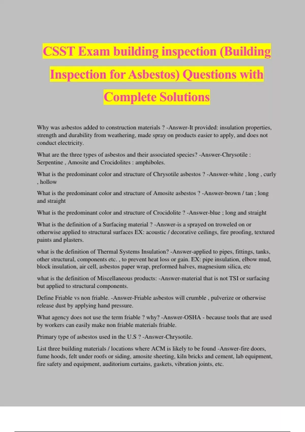 CSST Exam building inspection (Building Inspection for Asbestos ...