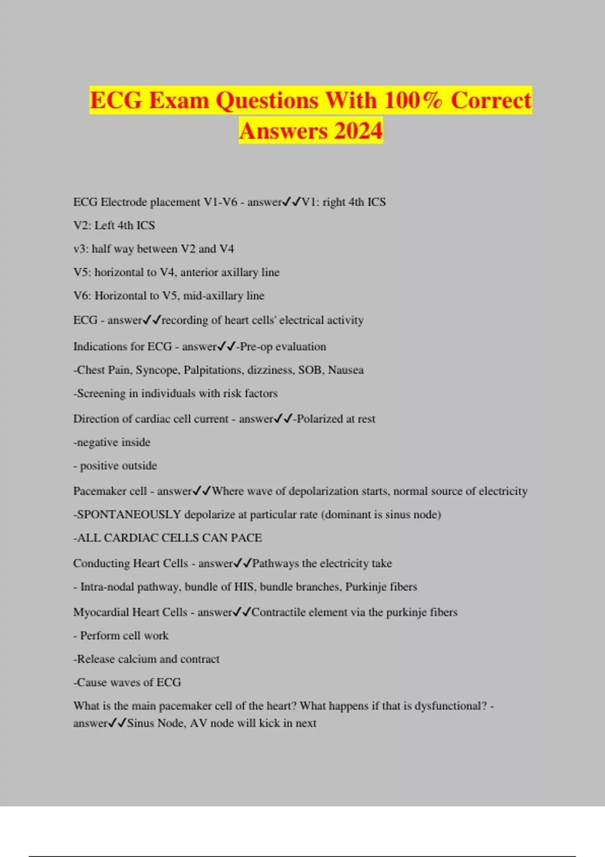 ECG Exam Questions With 100% Correct Answers 2024 - ECG - Stuvia US