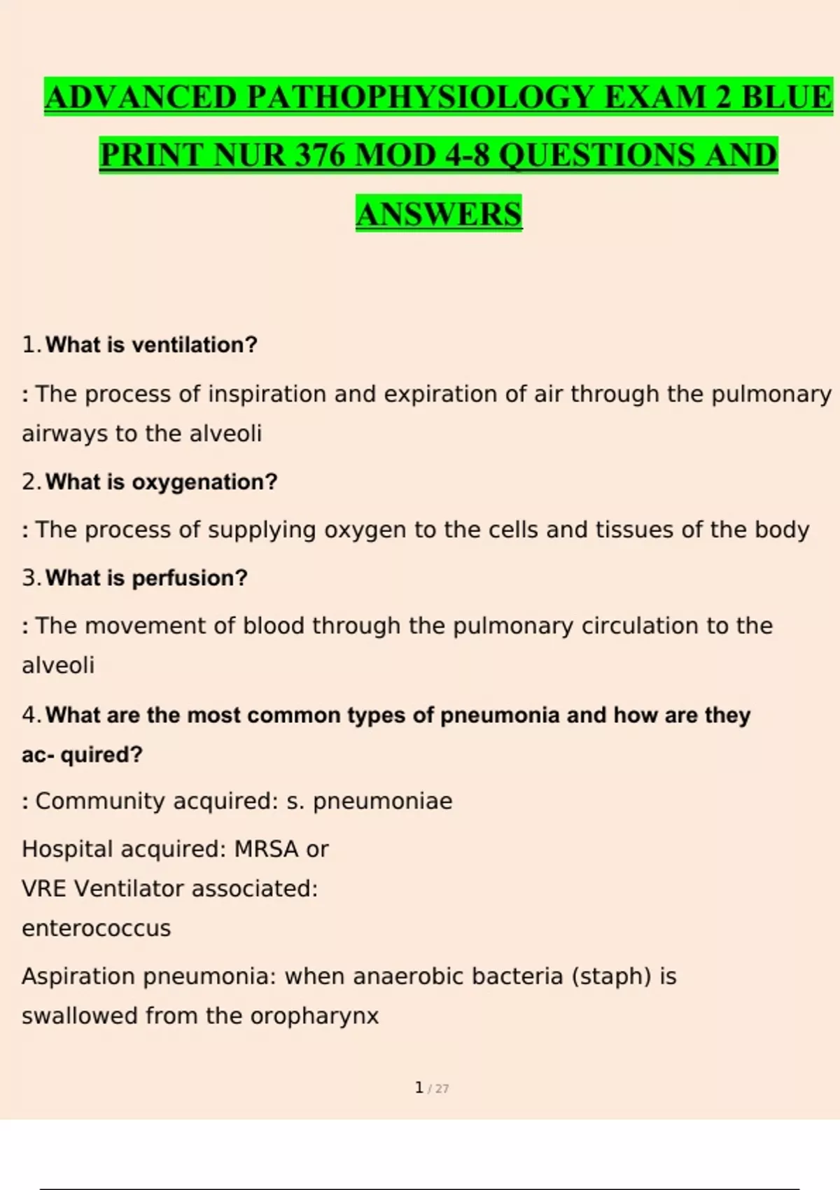 ADVANCED PATHOPHYSIOLOGY EXAM 2 BLUE PRINT NUR 376 MODULE 4-8 QUESTIONS ...