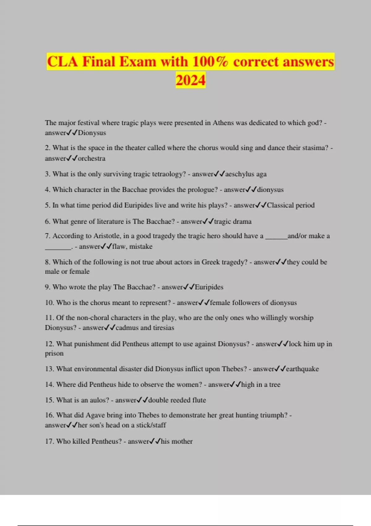 CLA Final Exam with 100% correct answers 2024 - CLA - Stuvia US